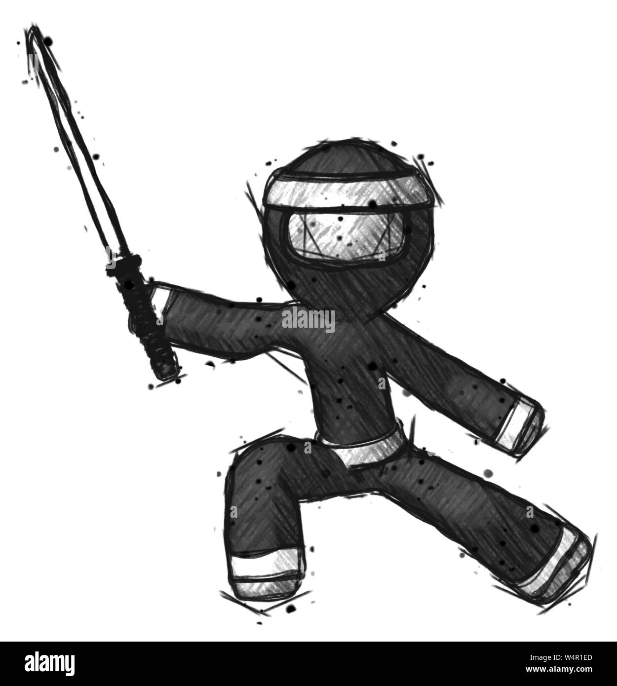 Sketch ninja warrior man with ninja sword katana in defense pose Stock ...