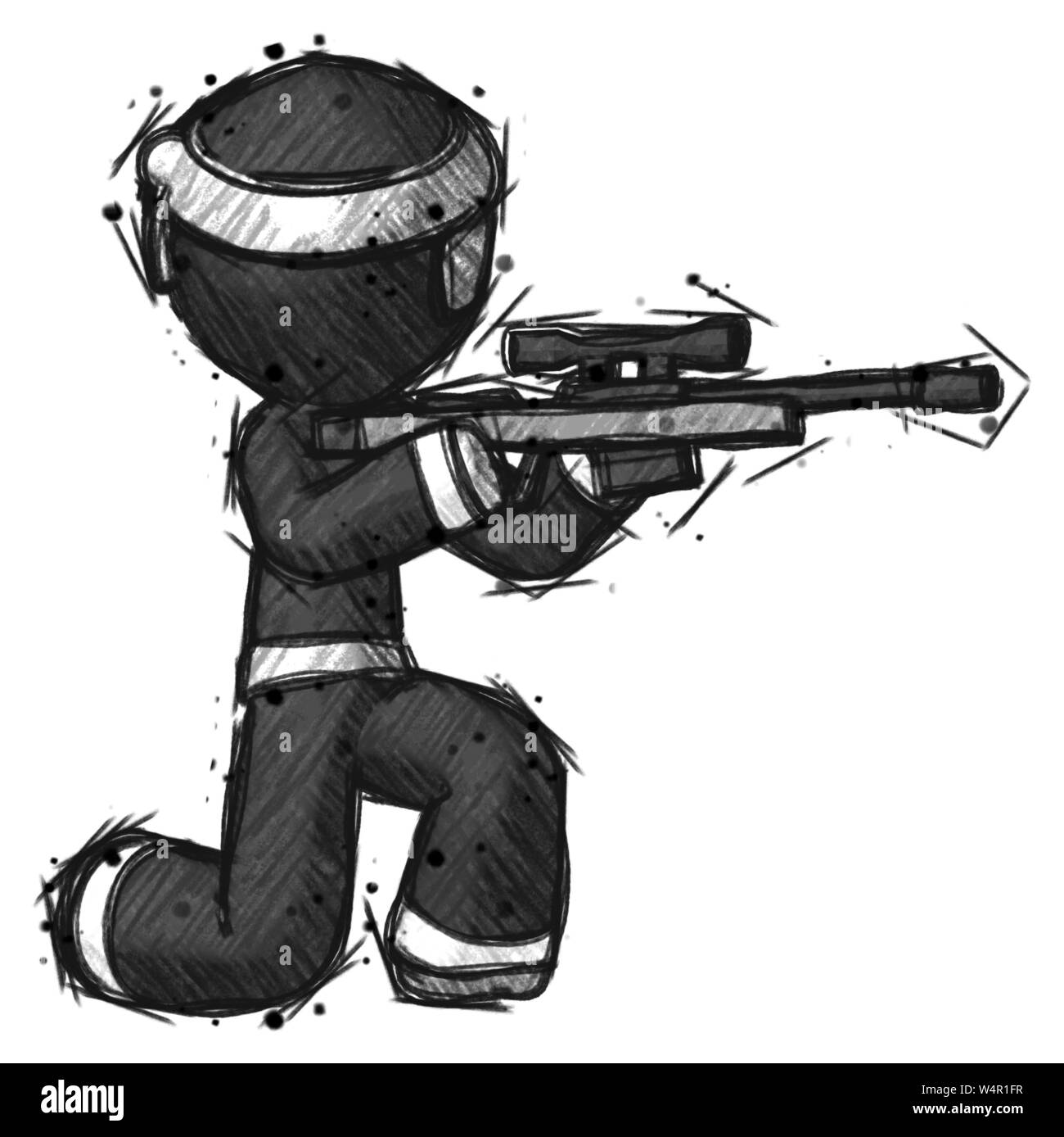 Sketch ninja warrior man kneeling shooting sniper rifle Stock Photo - Alamy