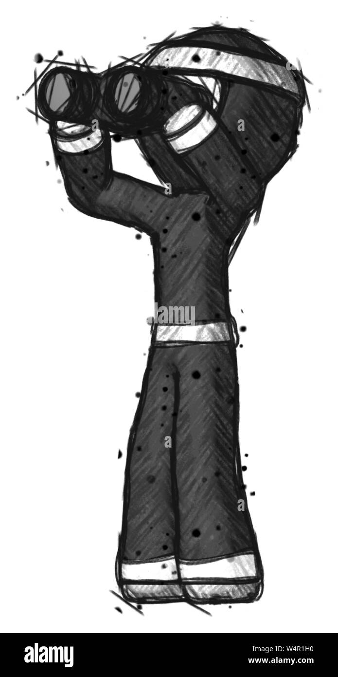 Sketch ninja warrior man looking through binoculars to the left Stock ...