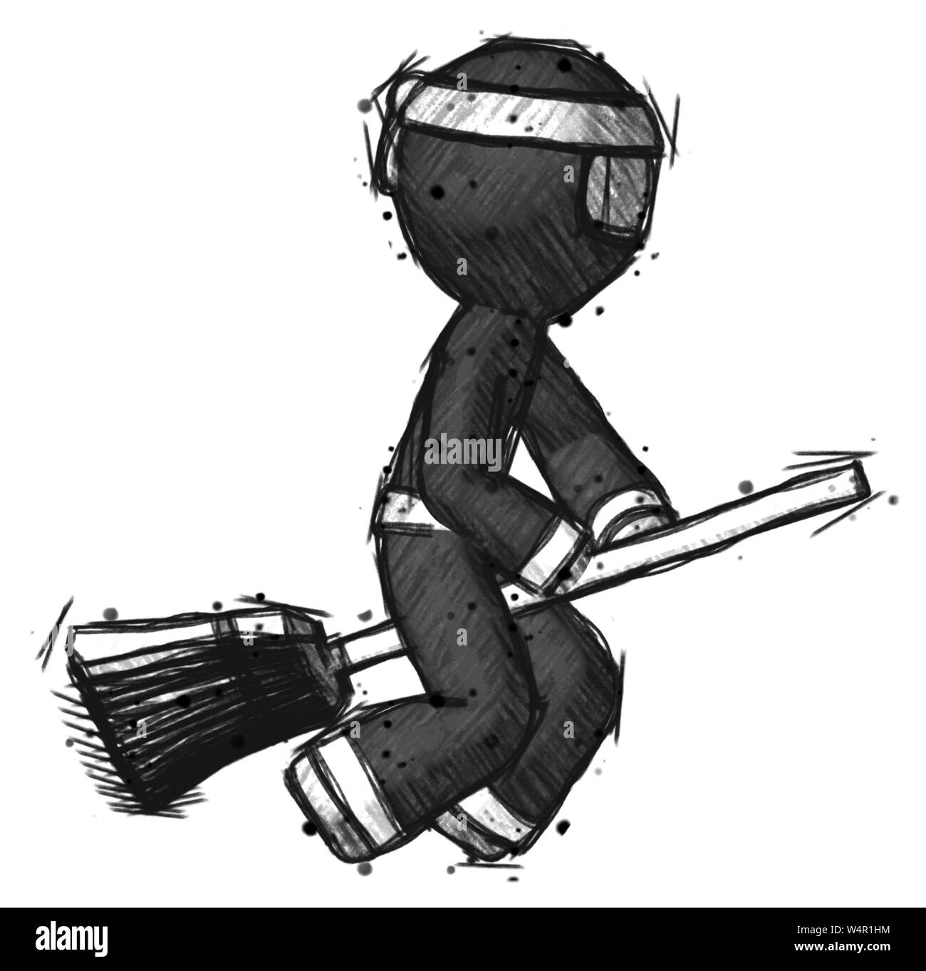 Sketch ninja warrior man flying on broom Stock Photo - Alamy