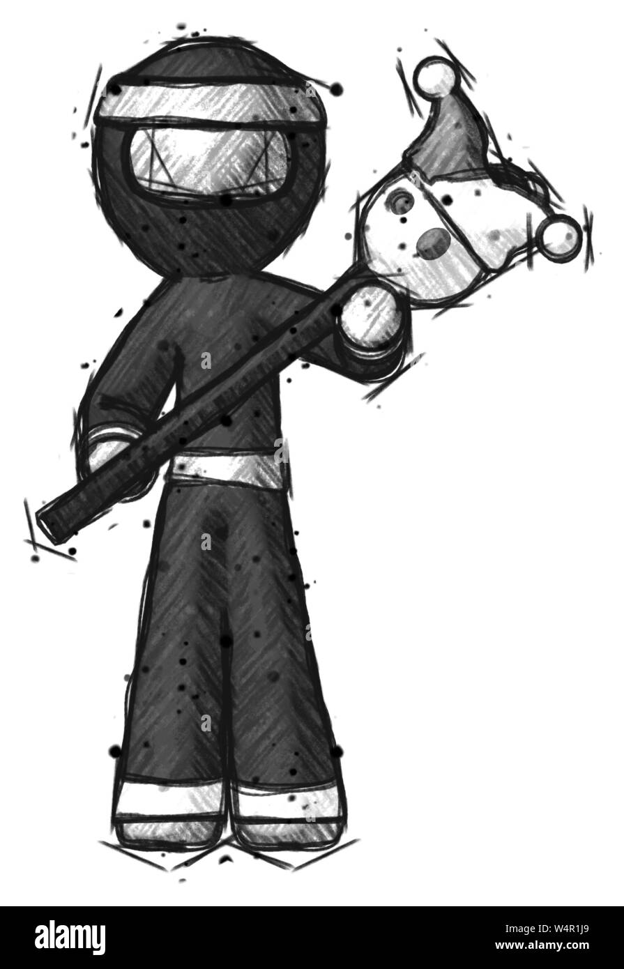 Sketch ninja warrior man holding jester diagonally Stock Photo - Alamy