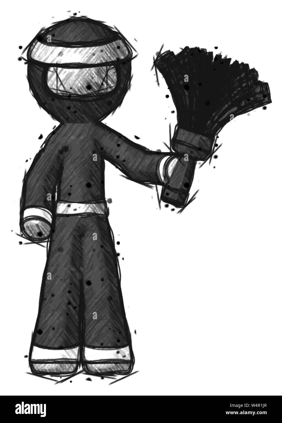 Sketch ninja warrior man holding feather duster facing forward Stock ...