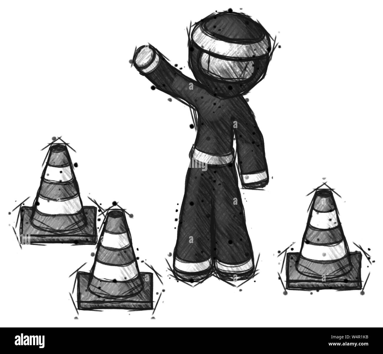 Sketch ninja warrior man standing by traffic cones waving Stock Photo ...