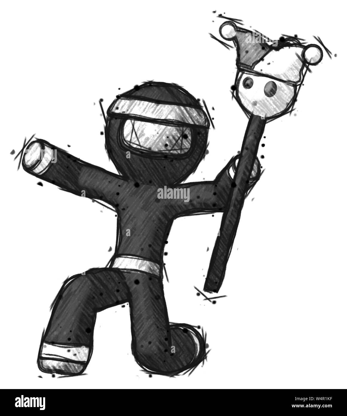 Sketch ninja warrior man holding jester staff posing charismatically ...