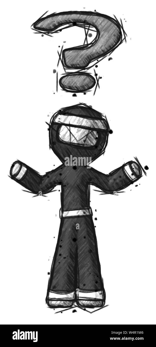 Sketch ninja warrior man with question mark above head, confused Stock ...