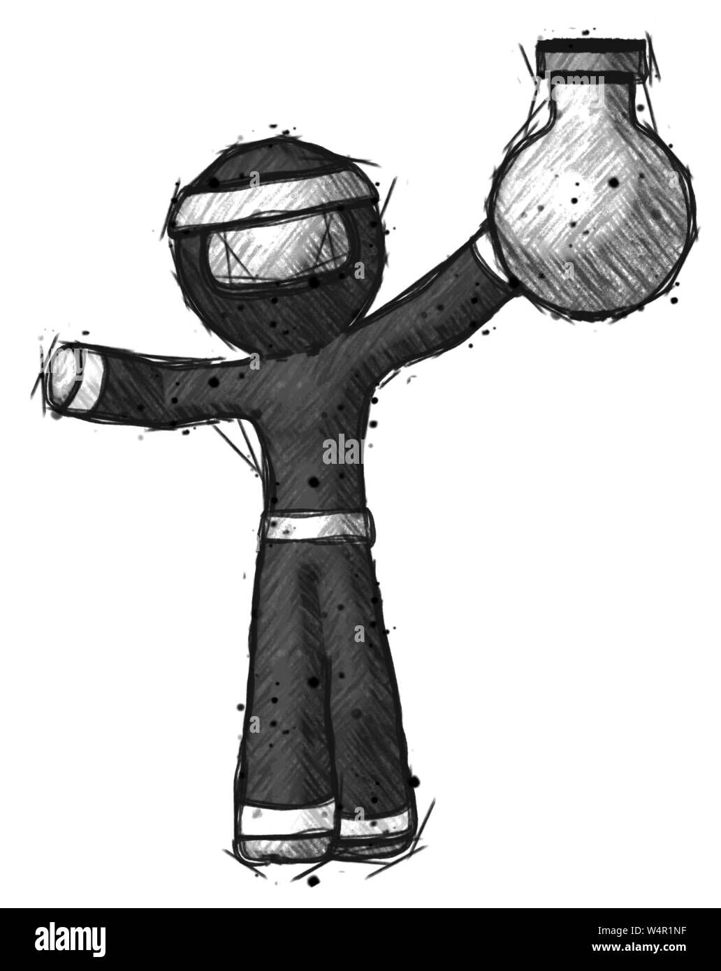 Sketch ninja warrior man holding large round flask or beaker Stock ...