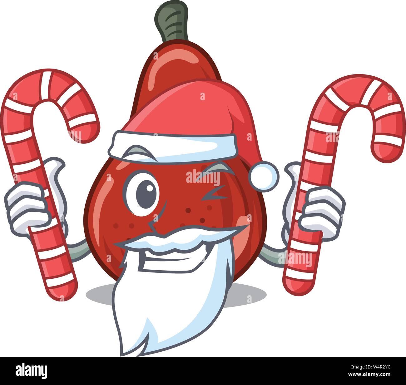 Santa with candy red pears put into cartoon fridge vector illustration ...
