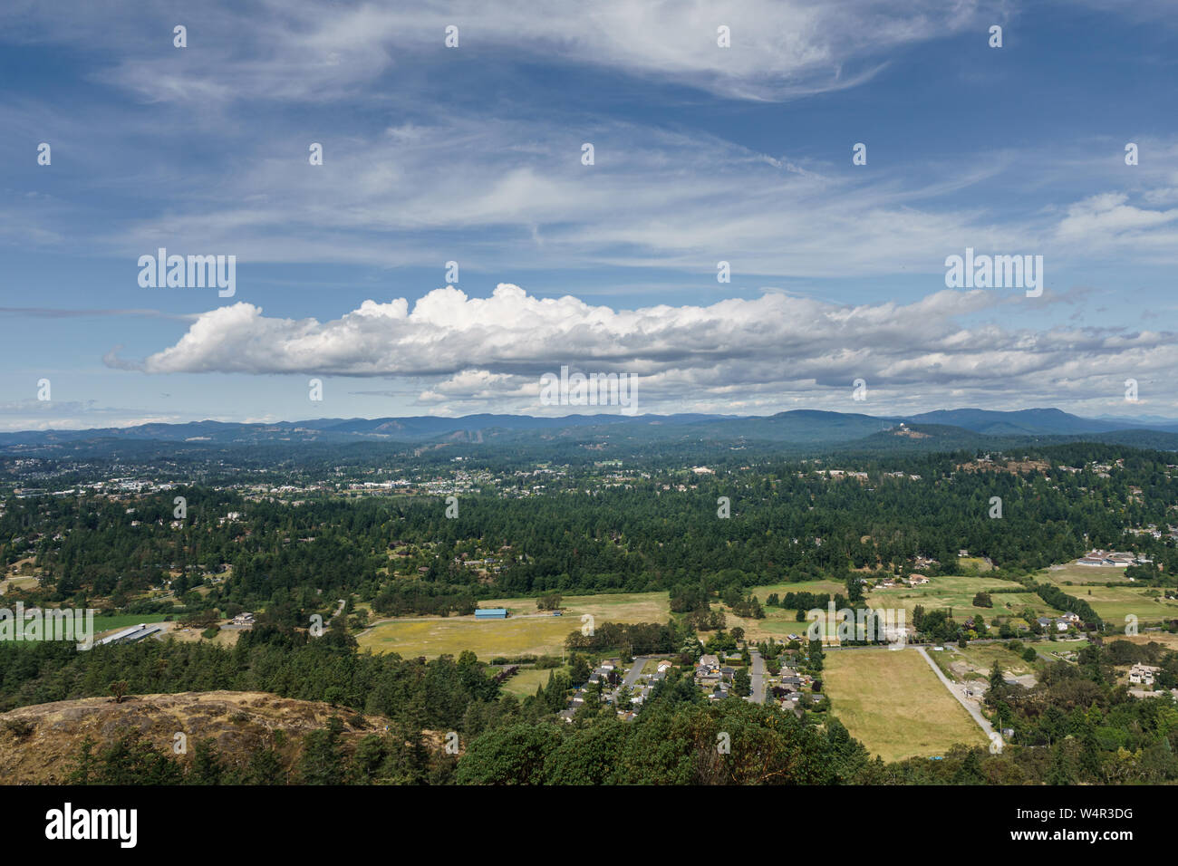 Aerial panoramic view of the city of Victoria from mount Douglas park ...