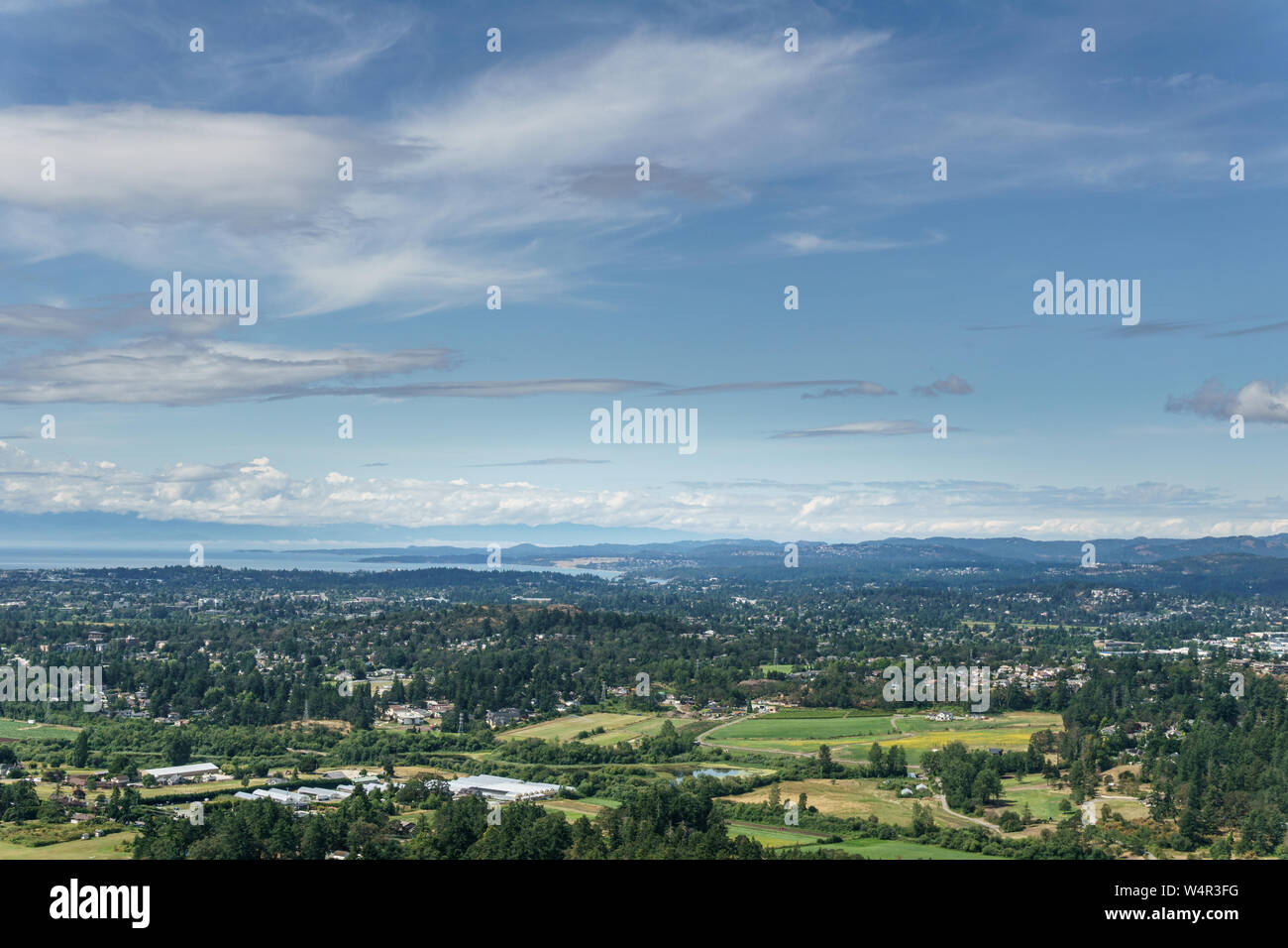 Aerial panoramic view of the city of Victoria from mount Douglas park ...