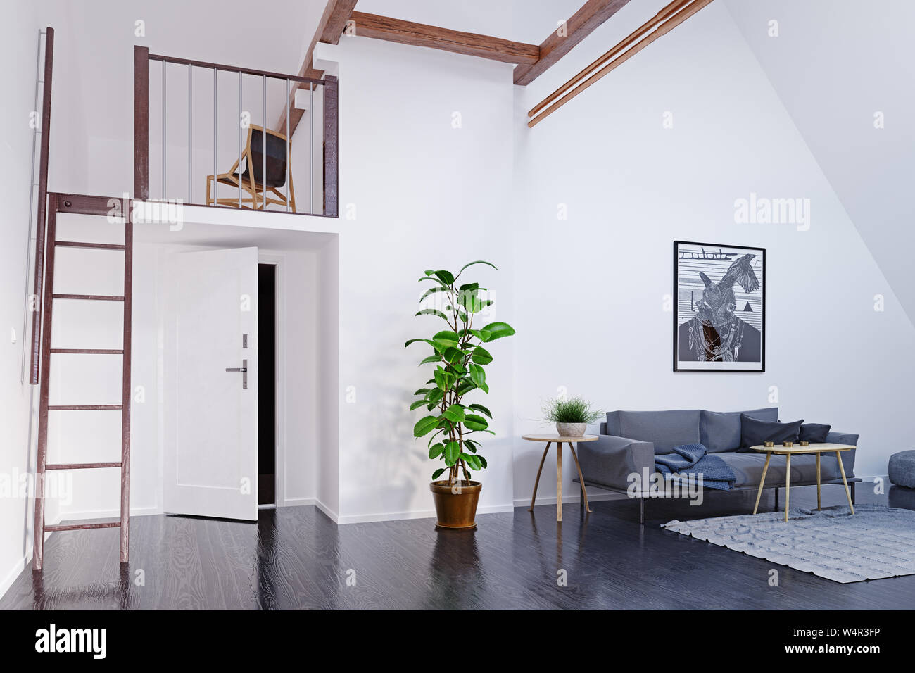 modern attic interior design. 3d rendering concept Stock Photo - Alamy