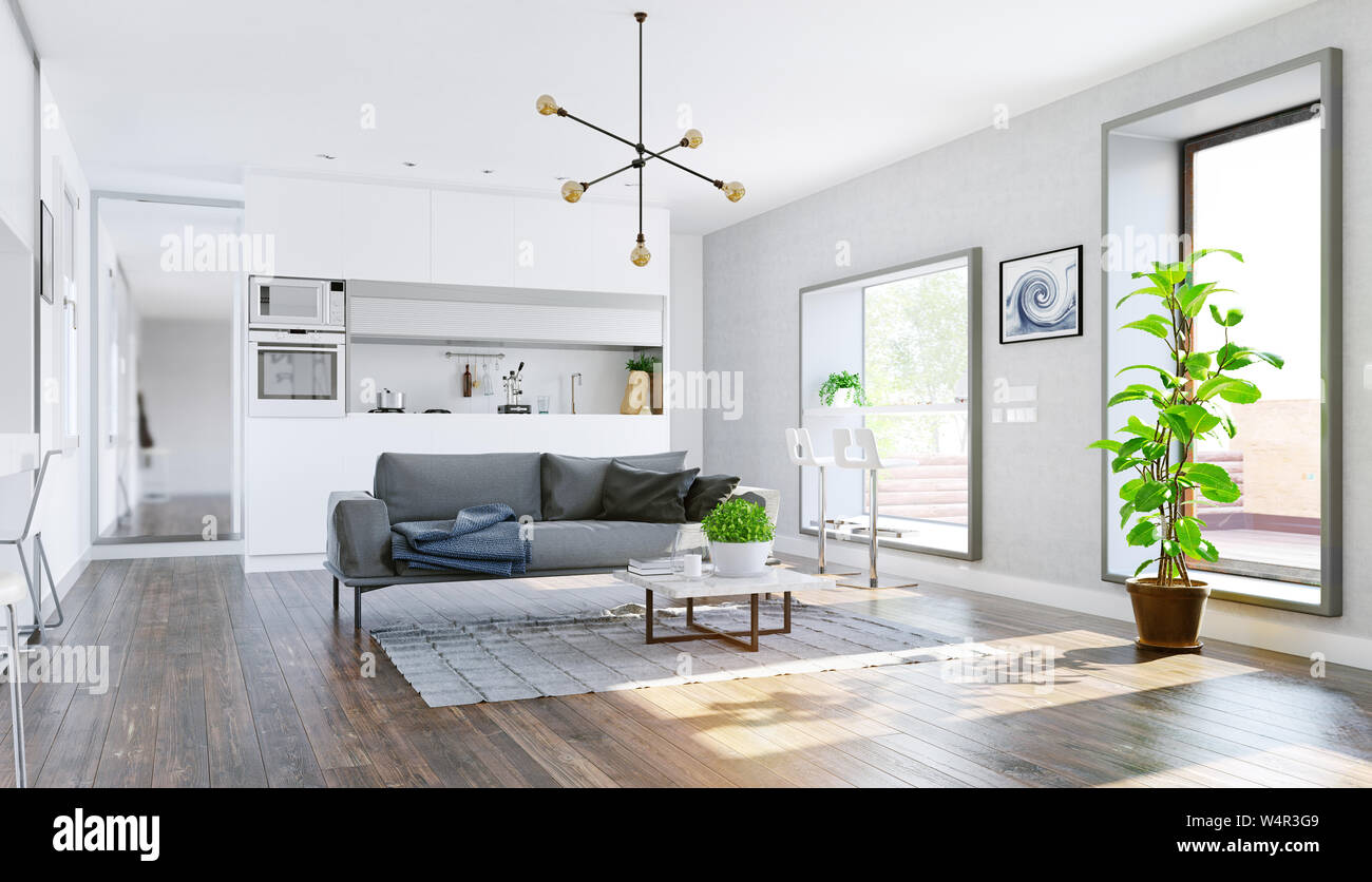 modern home interior with table in the window. 3d rendering design ...