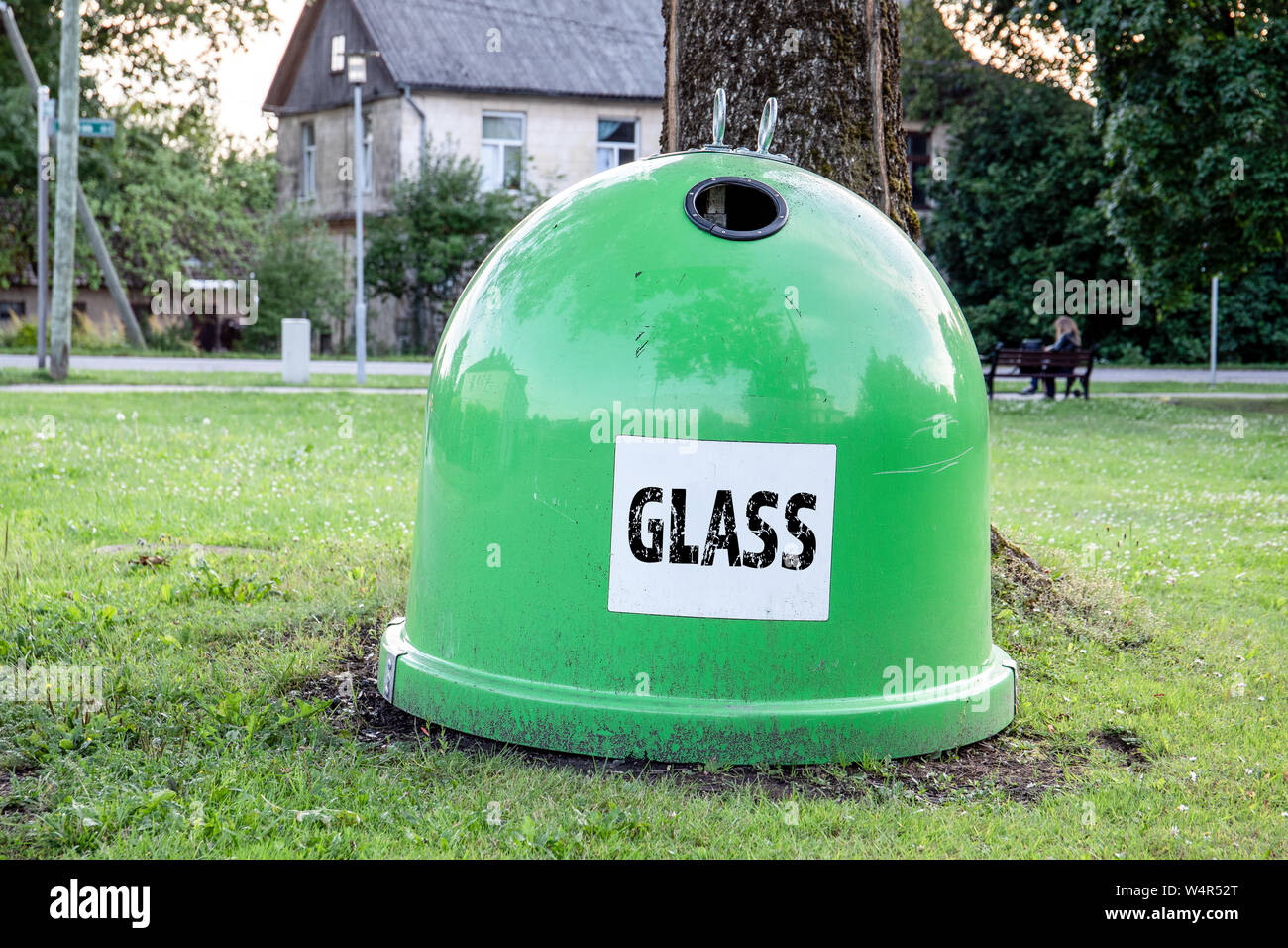 Waste recycling, Trash containers for glass Stock Photo - Alamy