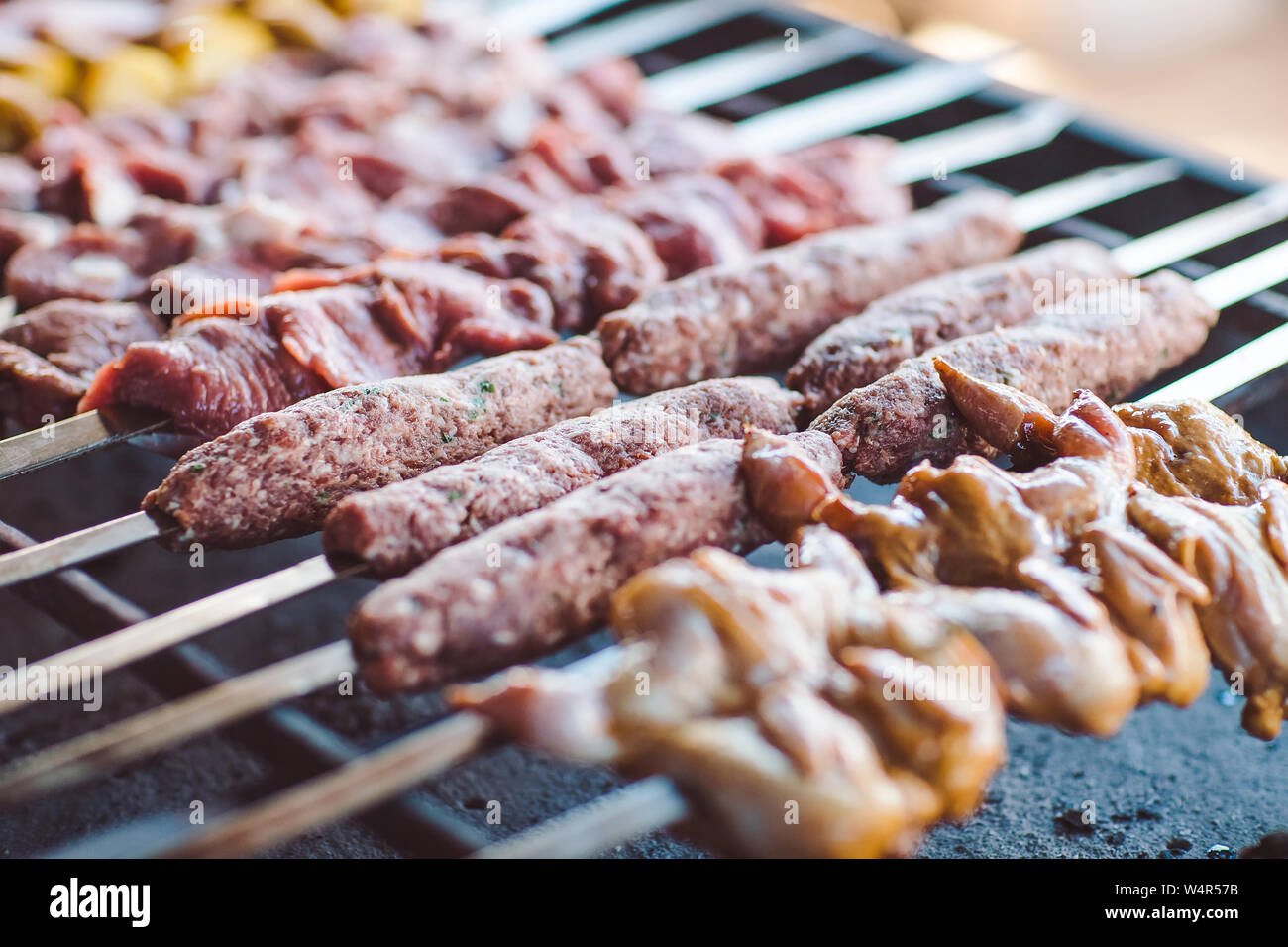 Barbecue from different types of meat in the restaurant on the ...