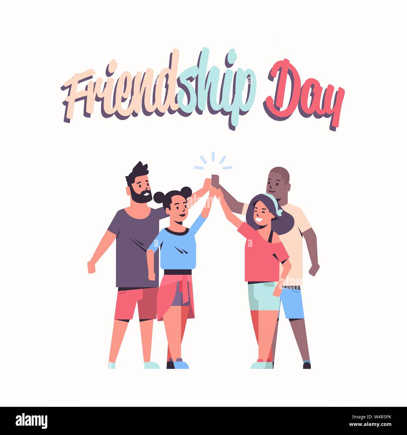 happy people group with their hands piled on top of each other young ...