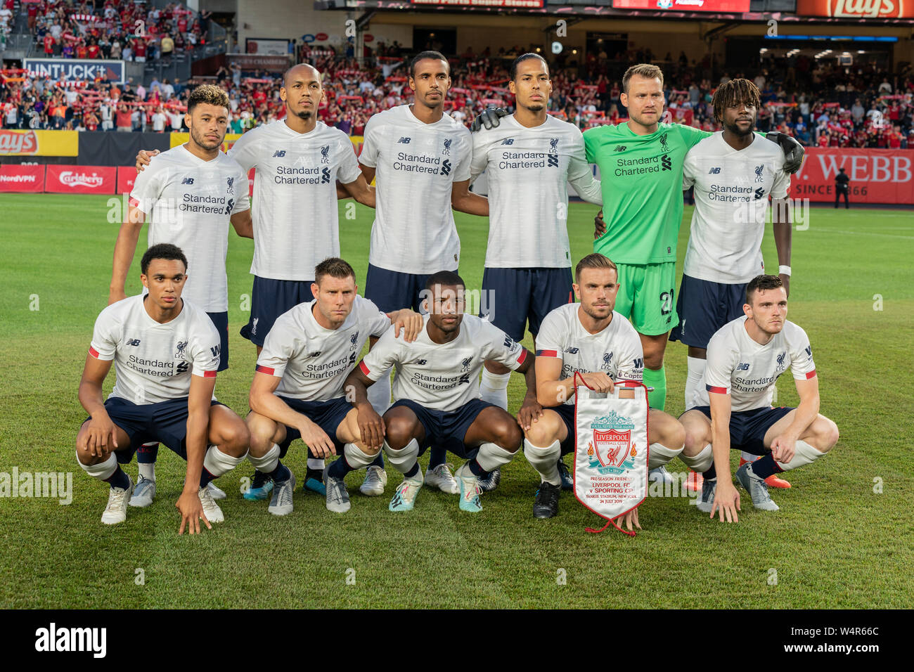 New York, NY - July 24, 2019: Liverpool FC starting eleven pose before ...