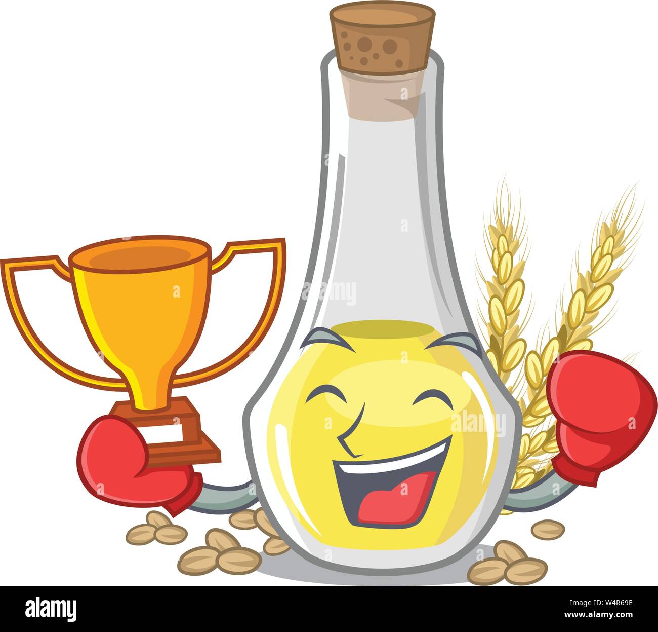 Boxing winner wheat germ oil at cartoon table vector illustration Stock ...