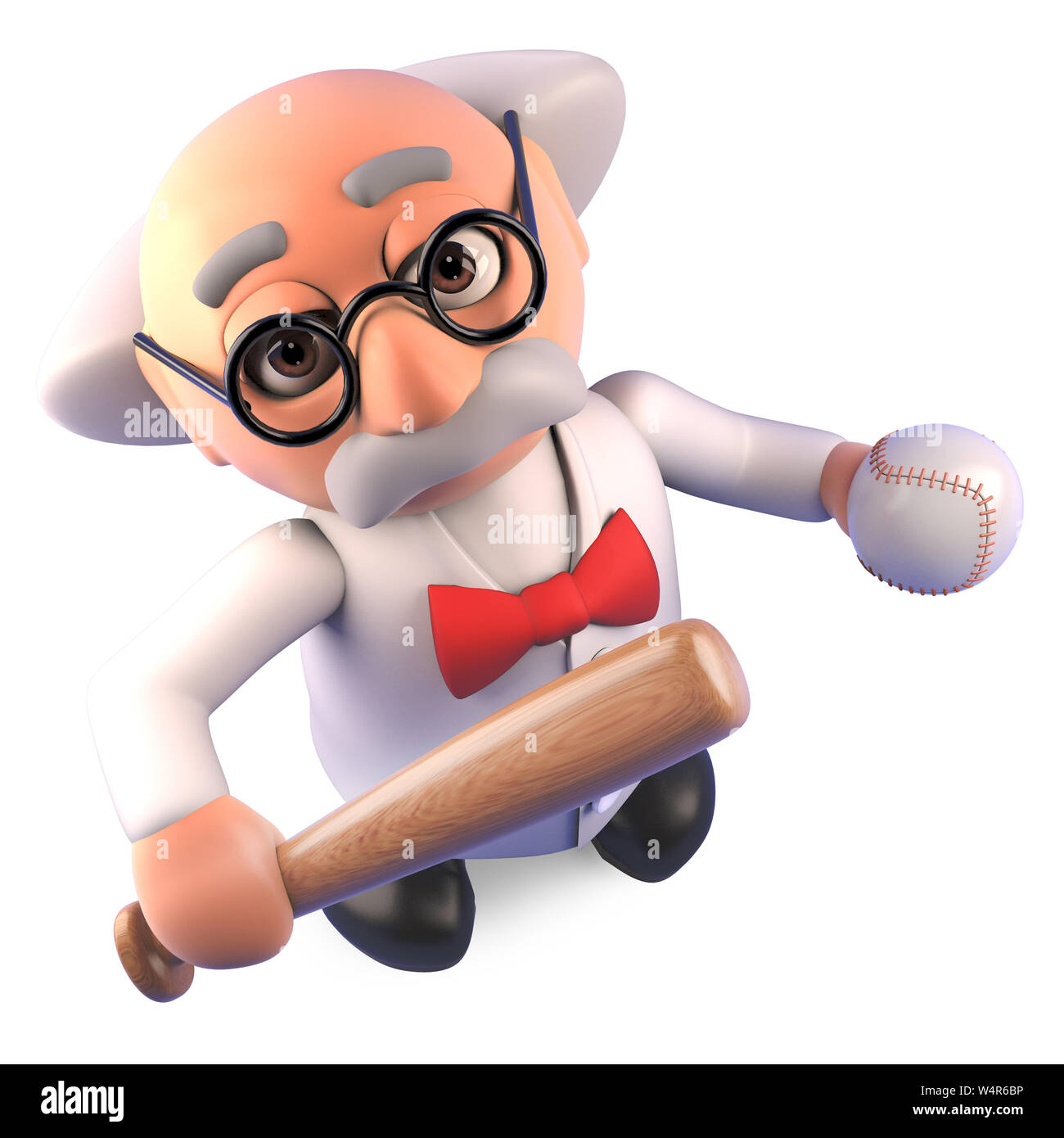 Mad scientist professor is a keen baseball fan with his bat and ball ...