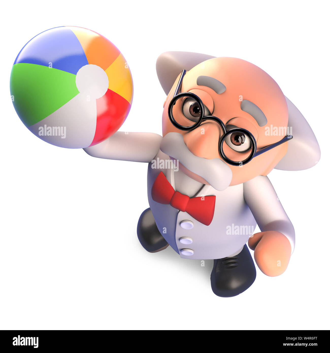 Busy mad scientist professor relaxes with a beach ball, 3d illustration ...