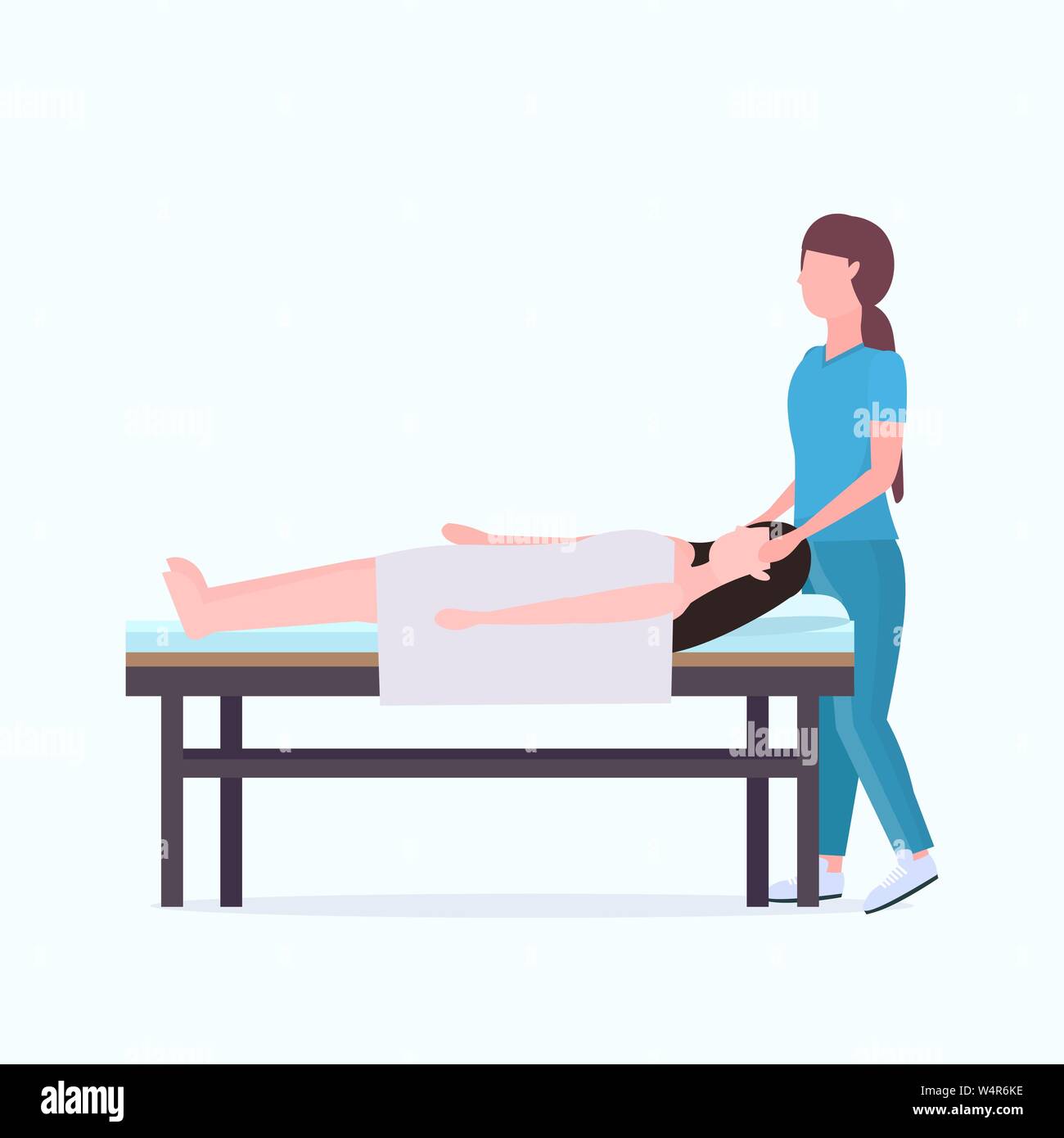 Woman Lying On Massage Bed African American Masseuse Therapist Doing