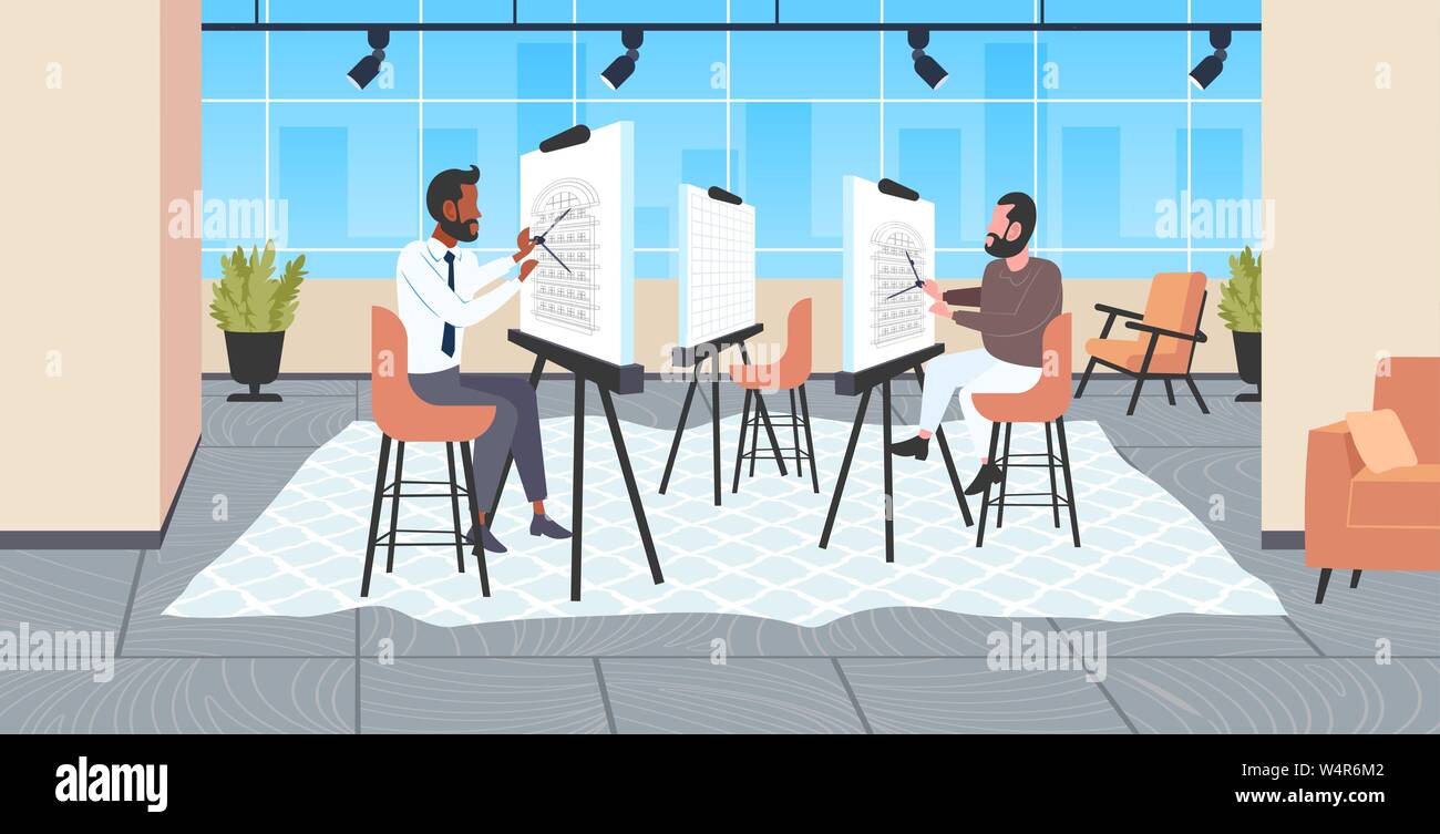 architects team using compass mix race engineers drafting house project ...