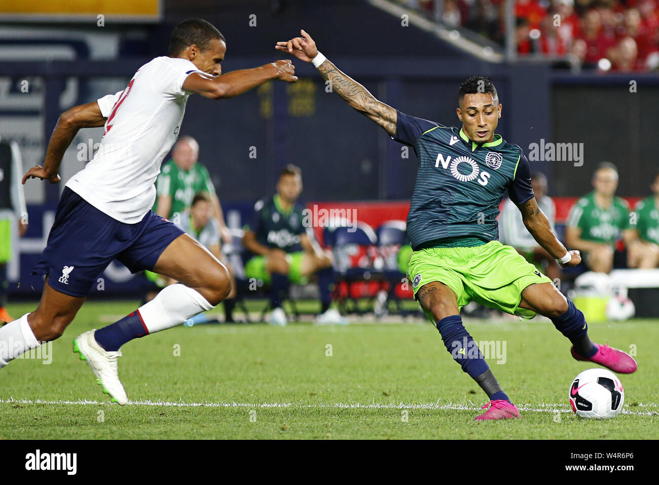 New York, USA. 24th July, 2019. RAPHINHA (21) of Sporting CP battles ...