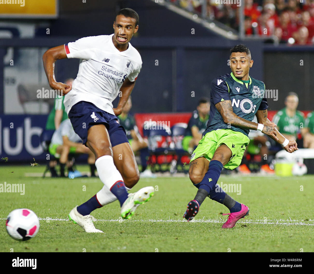 New York, USA. 24th July, 2019. RAPHINHA (21) of Sporting CP battles ...