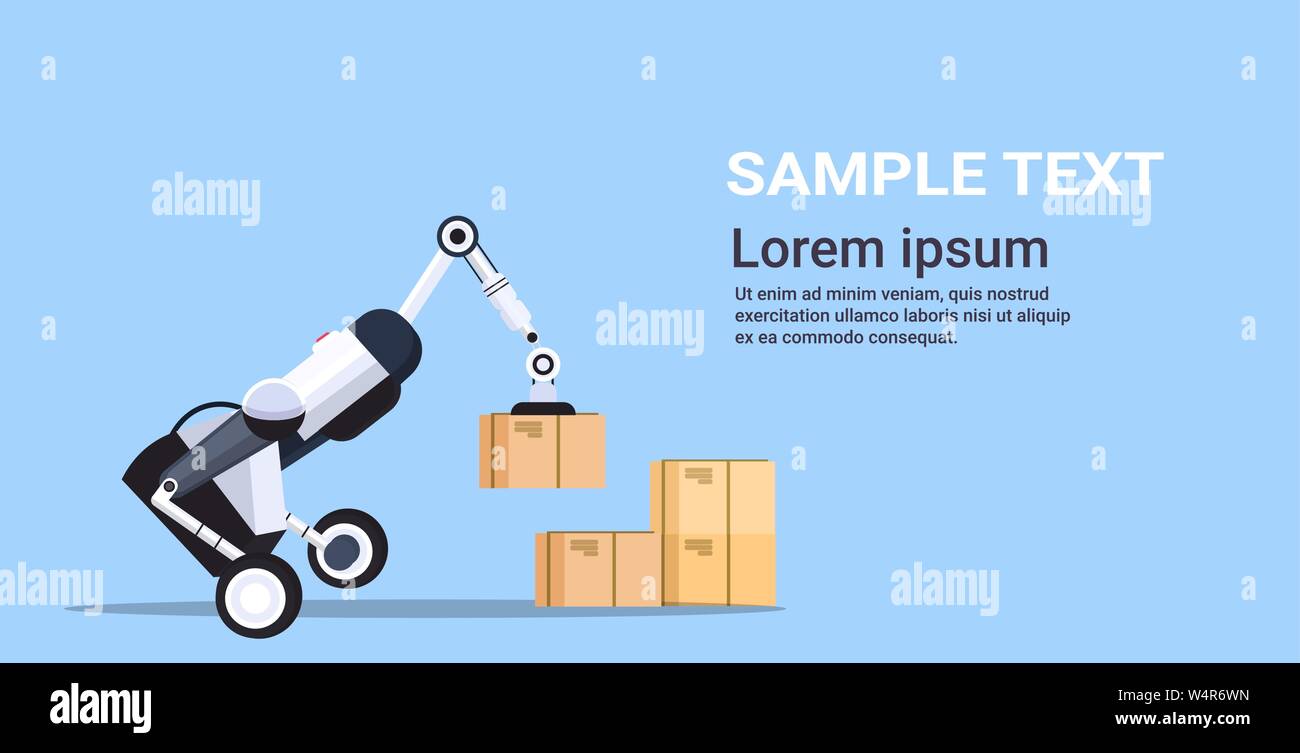 robotic worker loading cardboard boxes hi-tech smart factory robot ...
