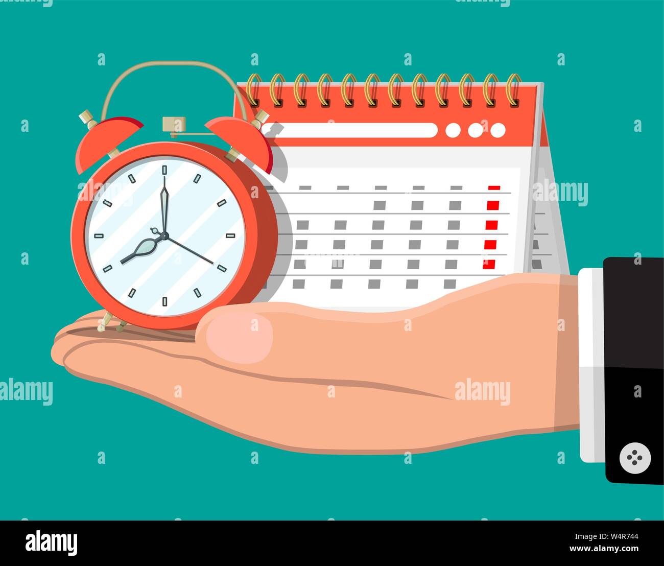 Paper spiral wall calendar and clocks in hand Stock Vector Image & Art ...