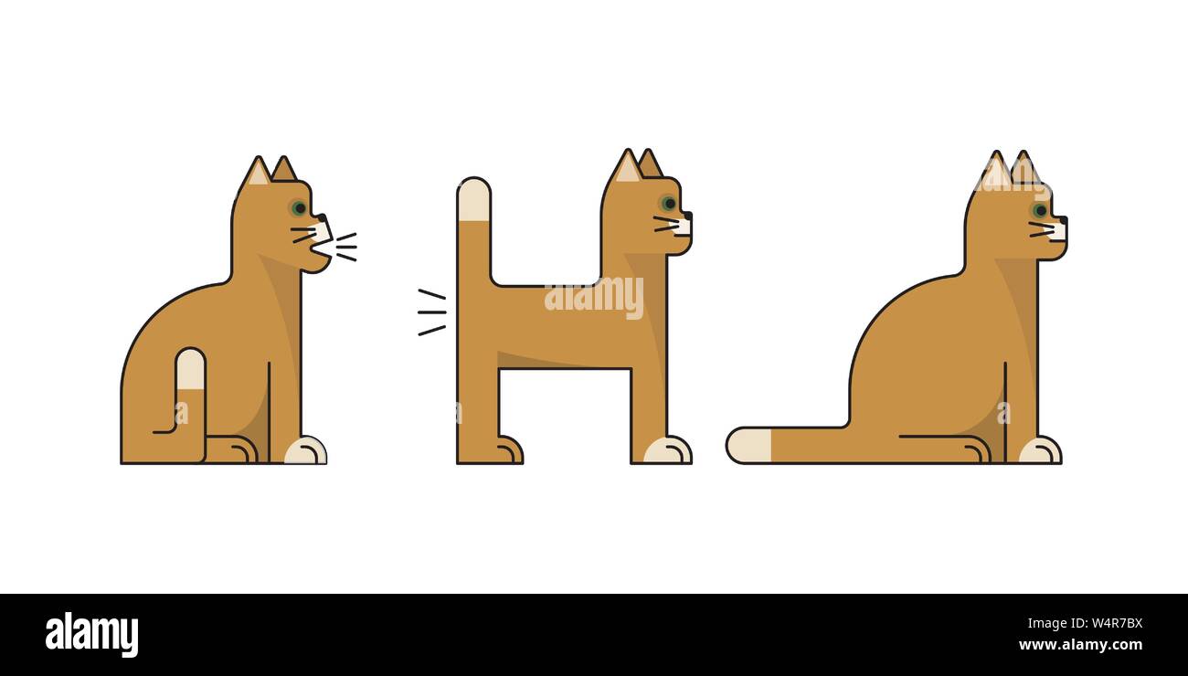 Orange cats. Set of simple flat icons. Cute domestic Pets. Vector ...