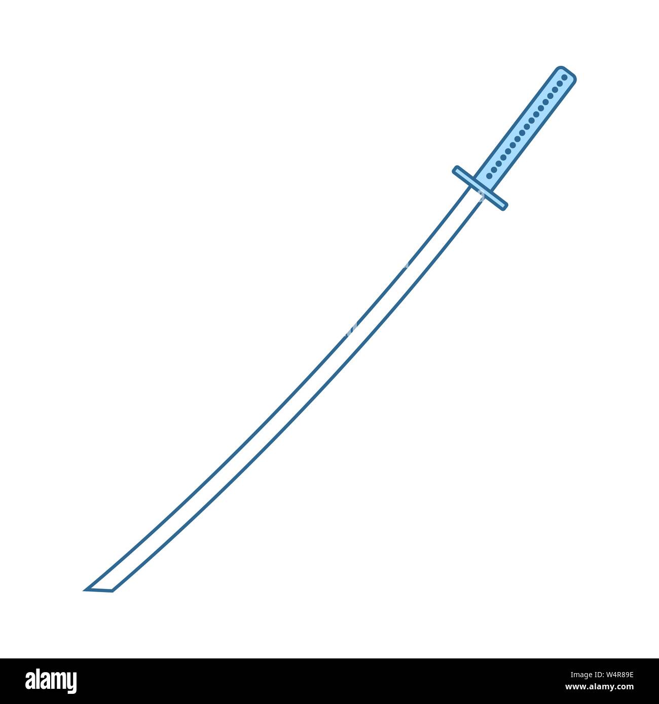 Japanese Sword Icon. Thin Line With Blue Fill Design. Vector ...