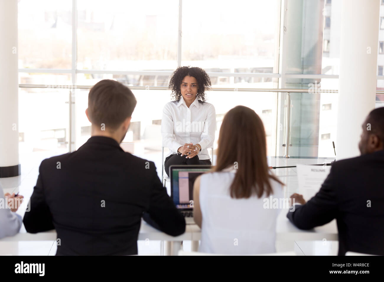 Confident African American female applicant at job interview Stock ...
