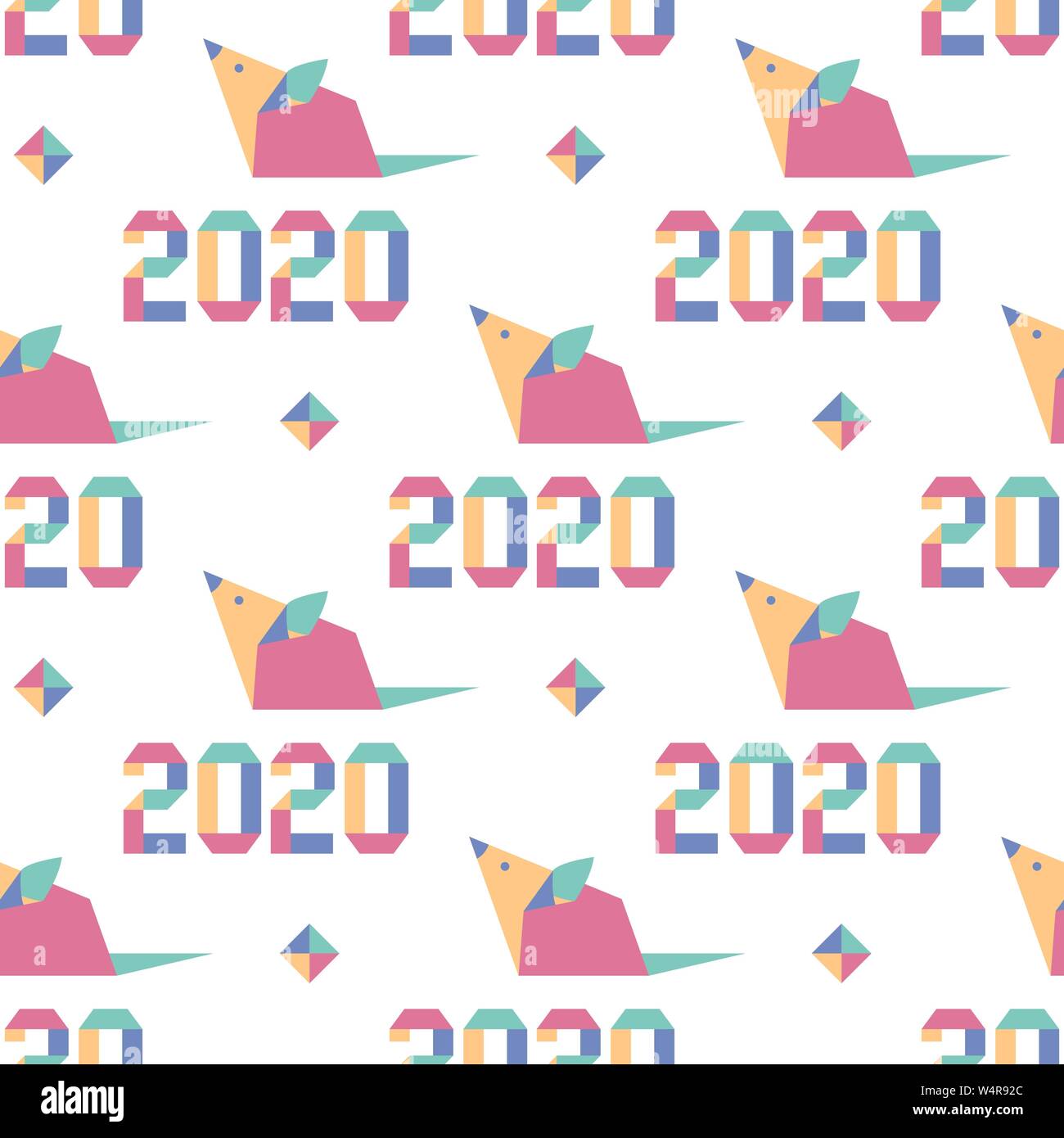 Happy new year. Vector seamless pattern with origami 2020 year numbers ...