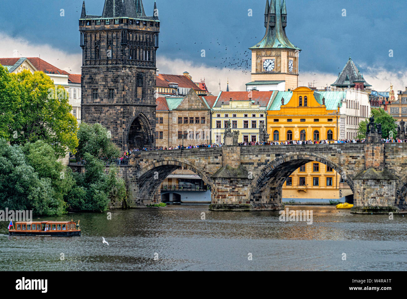 prague charles bridge view from moldova river cityscape Stock Photo - Alamy