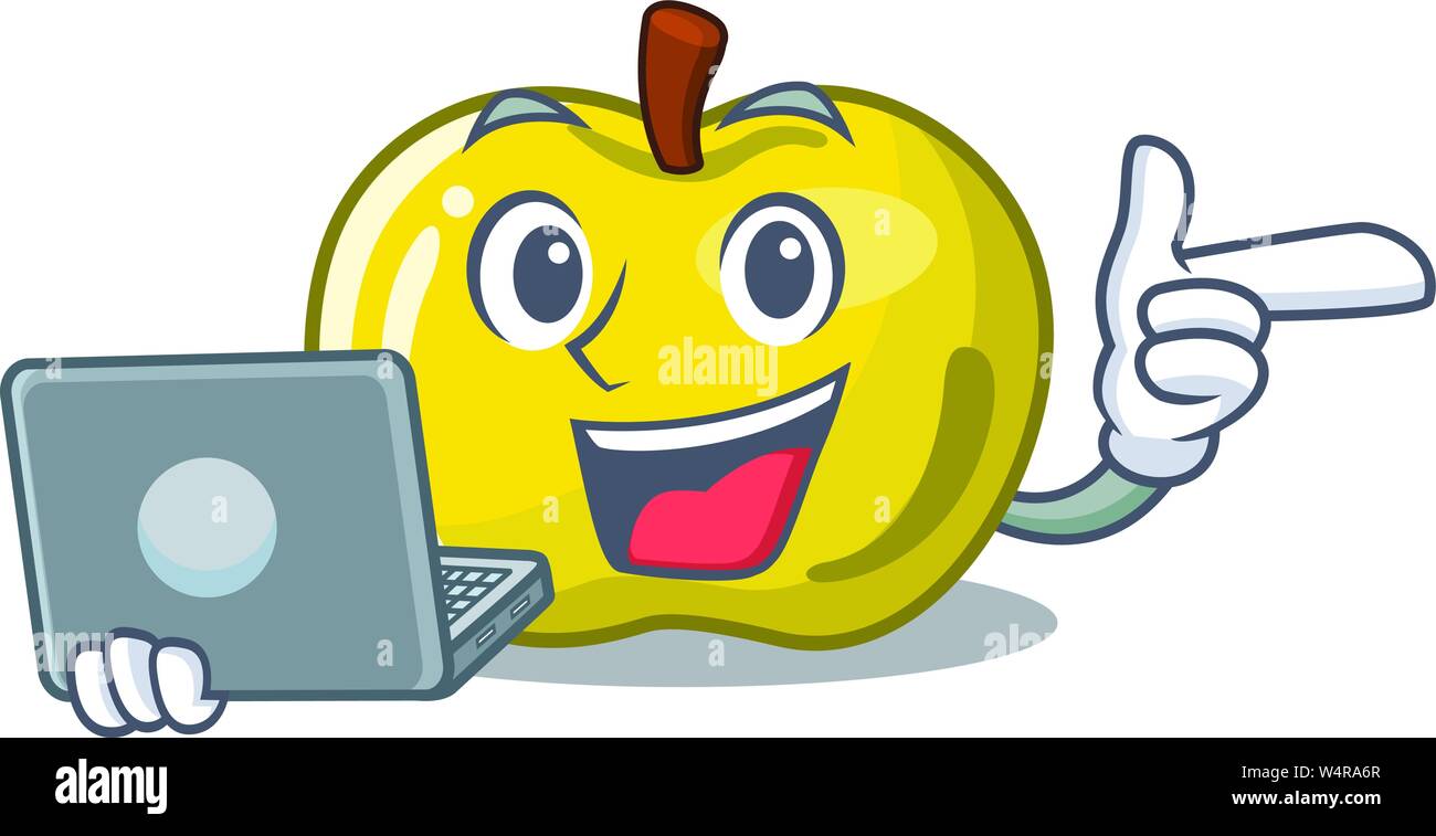 With laptop yellow apple the slices cartoon shape vector illustration ...