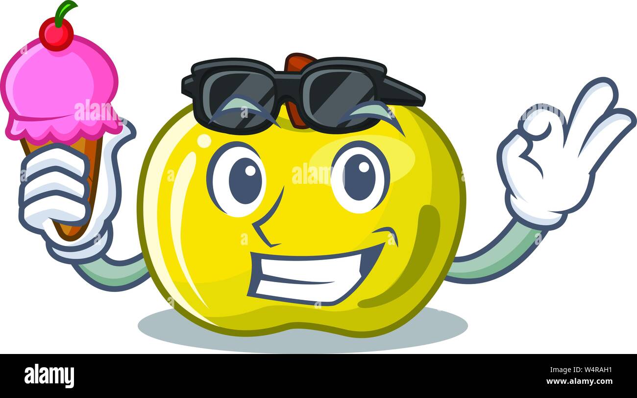 With ice cream yellow apple in the character shape vector illustration ...