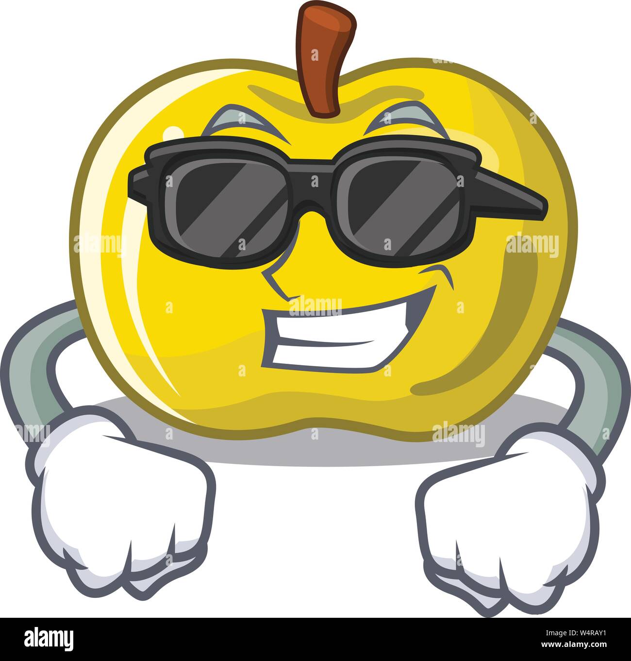 Super cool yellow apple in the character shape vector illustration ...