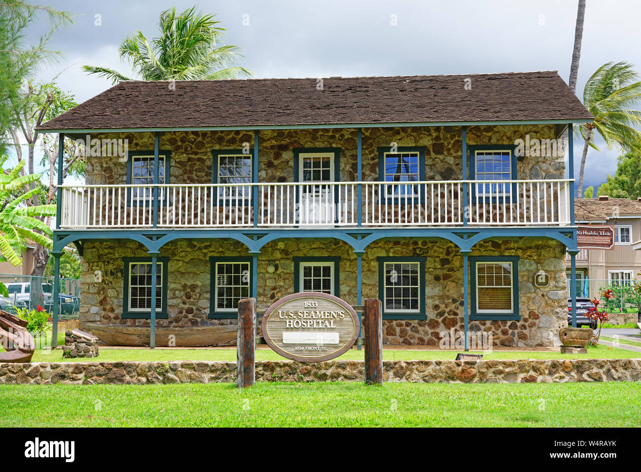 LAHAINA, HI -6 APR 2018- View of historic buildings in Lahaina, a ...