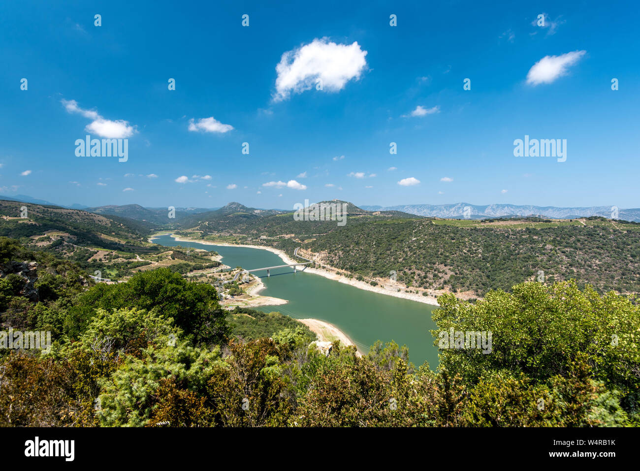 Landscape surrounding Lake Caramany, artificial lake on the Agly river ...