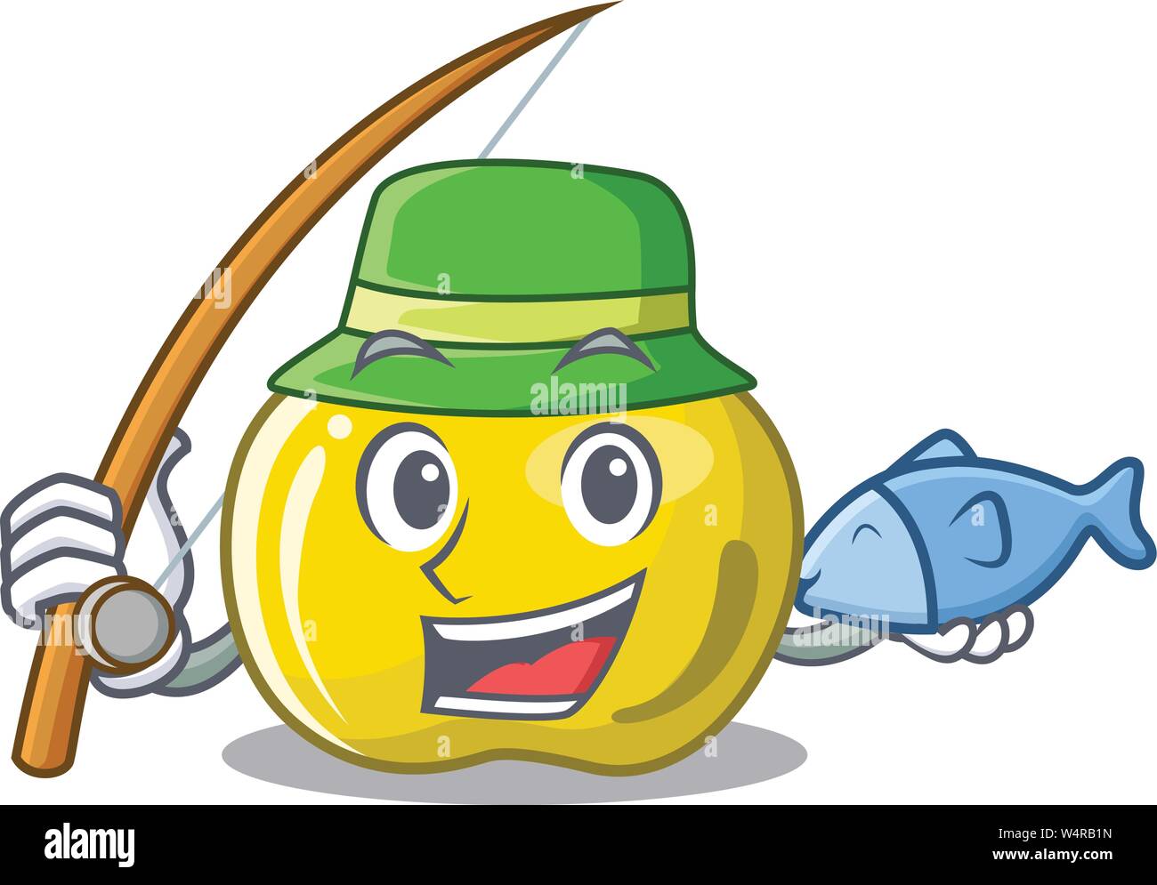 Fishing yellow apple isolated with the mascot vector illustration Stock ...