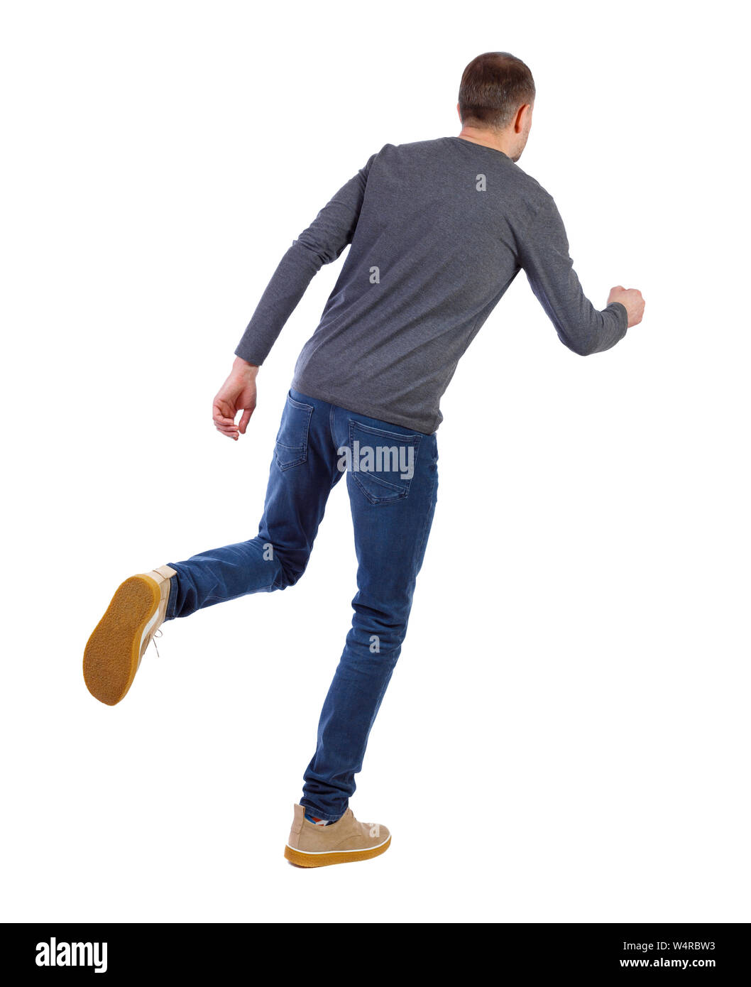 back view of running man. backside view of person. Isolated over white ...