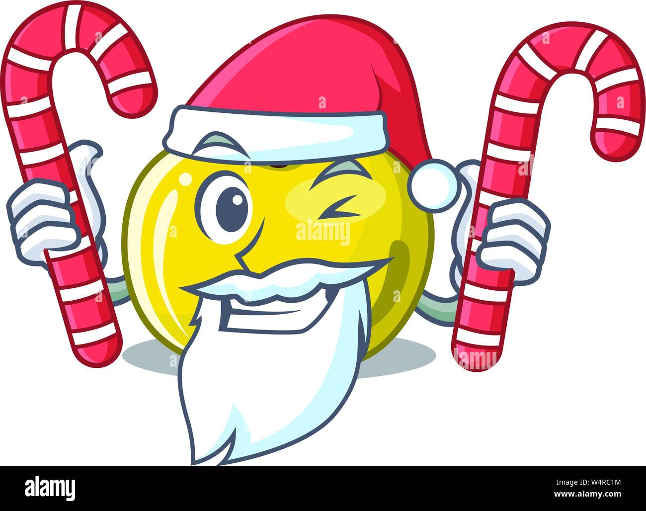 Santa with candy yellow apple in a cartoon basket vector illustration ...