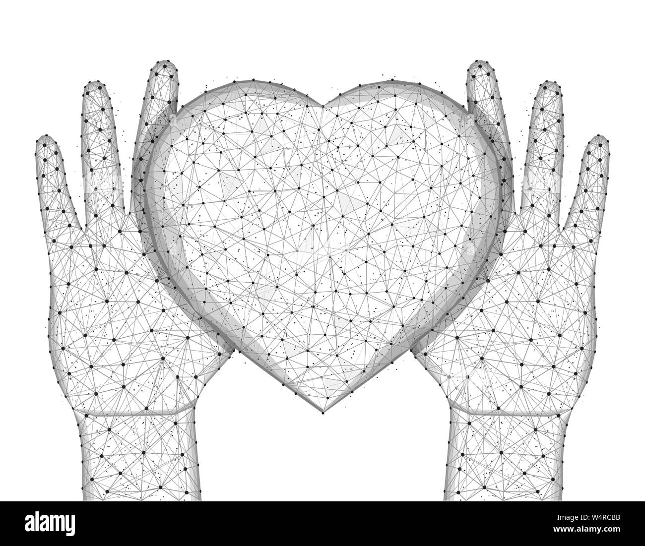 Human hands and a heart symbol low poly design, valentine in polygonal ...