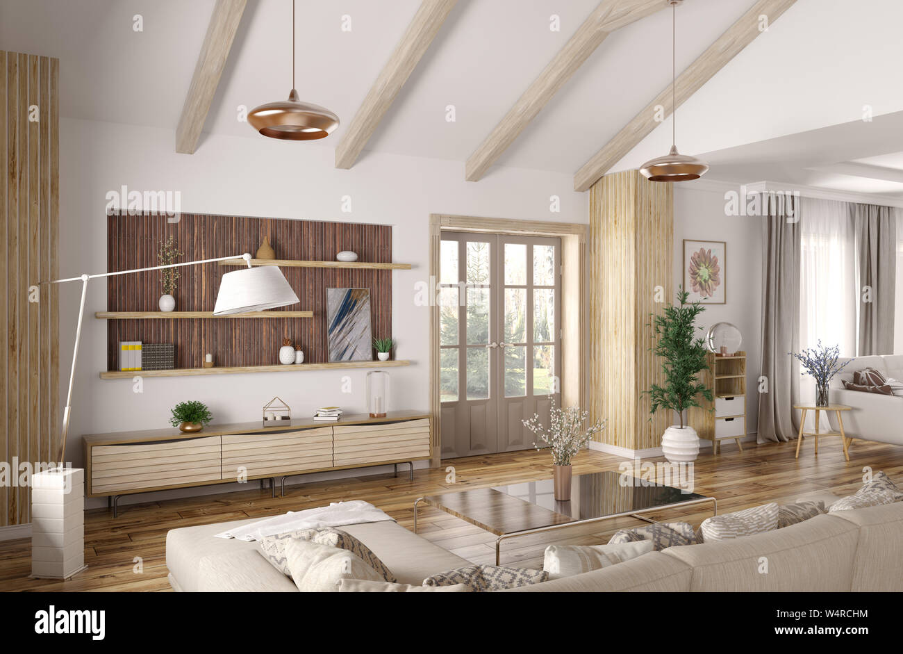 Modern interior design of house, hall, living room with sofa 3d ...