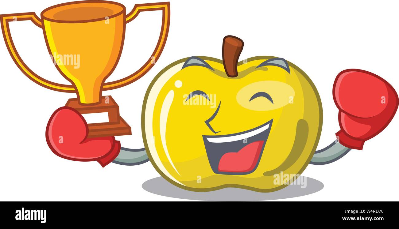 Boxing winner yellow apple in a cartoon basket vector illustration ...