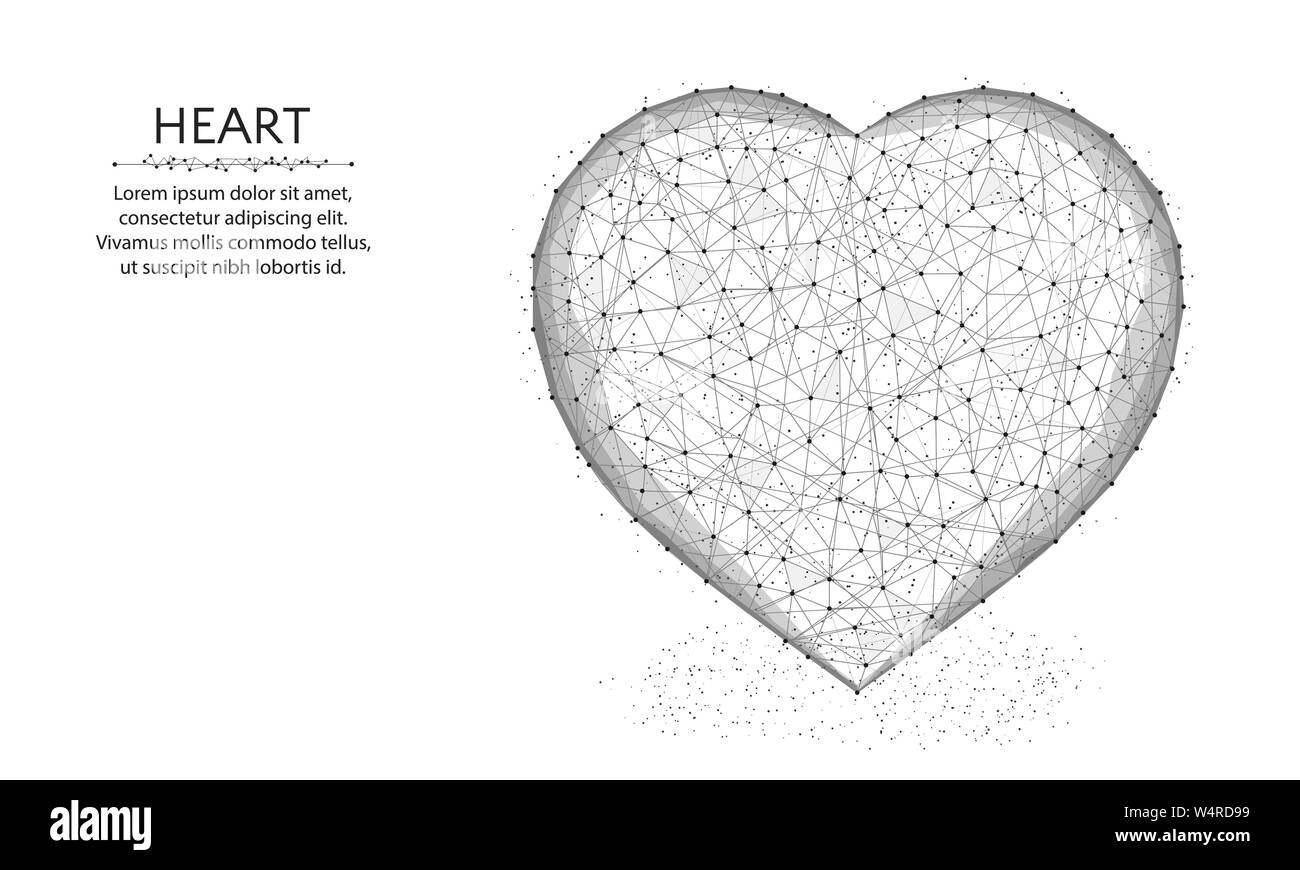 Heart symbol low poly design, love polygonal wireframe vector ...