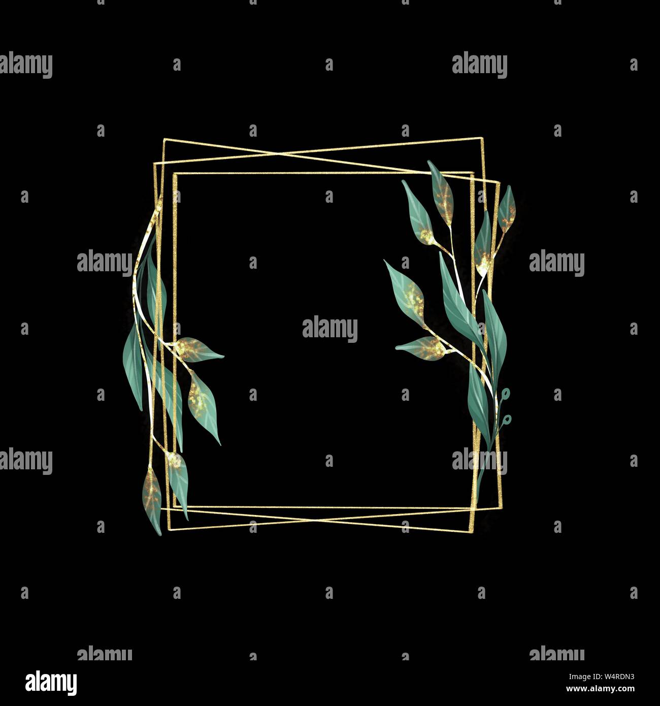 Decorative golden frame with green leaves Stock Photo - Alamy