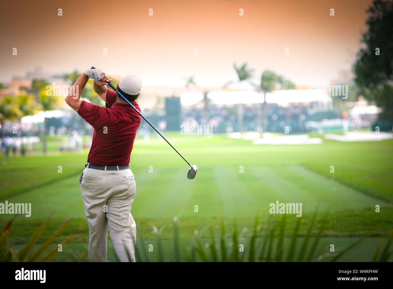man golfer in action on a golf course Stock Photo - Alamy