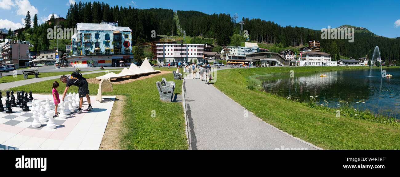 Arosa, GR / Switzerland - 24. July, 2019: tourists and visitors enjoy ...