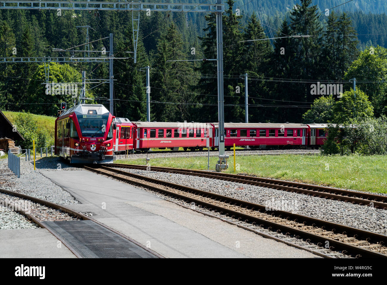 Langwies, GR / Switzerland - 24. July, 2015: the Rhaetian railway ...