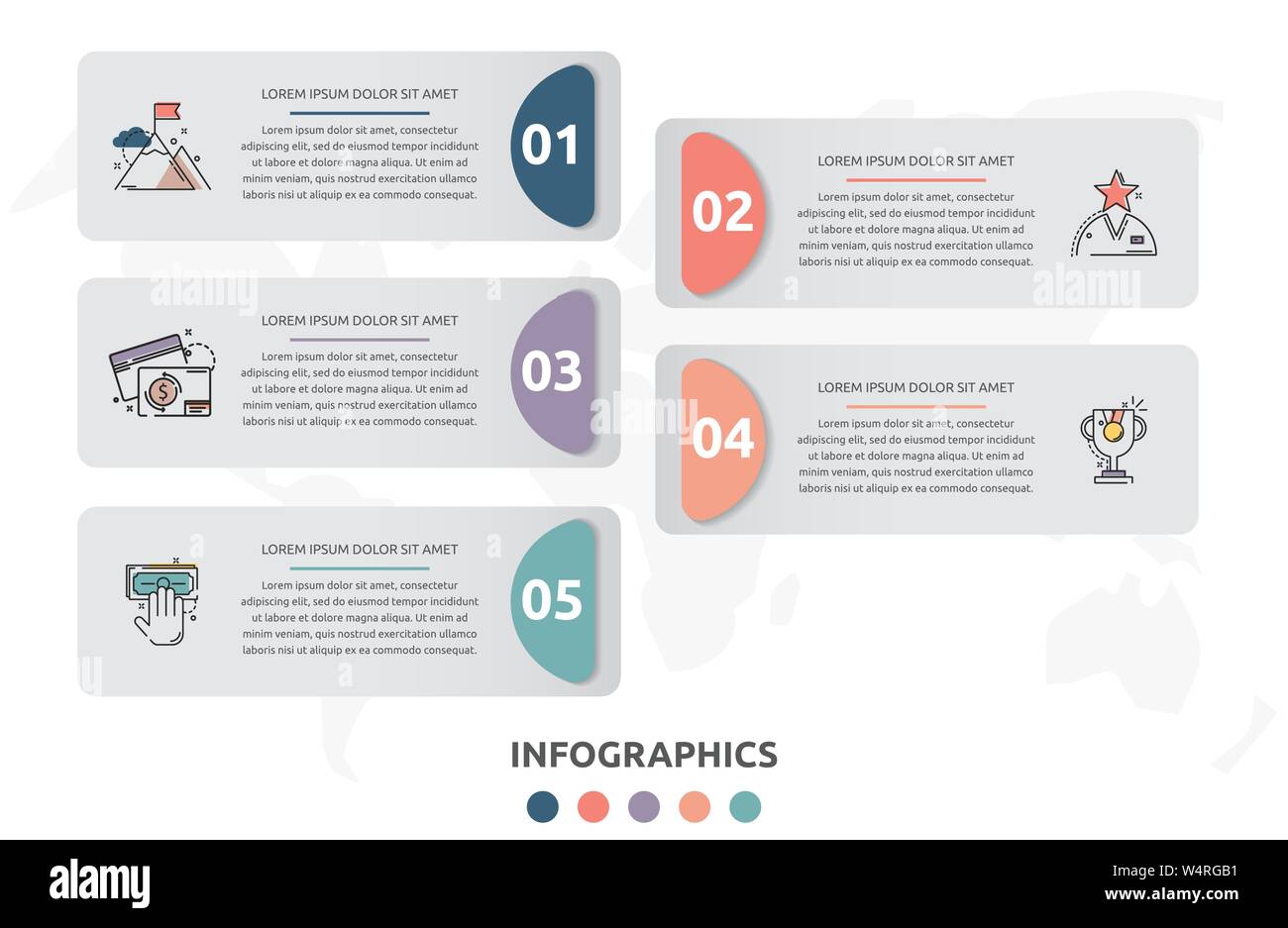 Vector infographic flat template circles for five label, diagram, graph, presentation. Business ...